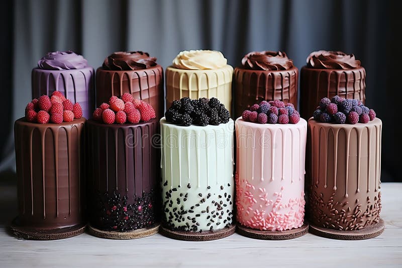 Assorted Cakes with Cream, Chocolate and Berries Dessert Assorted ...