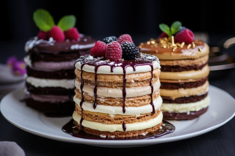 Assorted Cakes with Cream, Chocolate and Berries Dessert Assorted ...