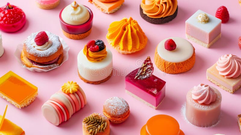 Assorted Cakes Displayed on Pink Table Stock Photo - Image of generated ...