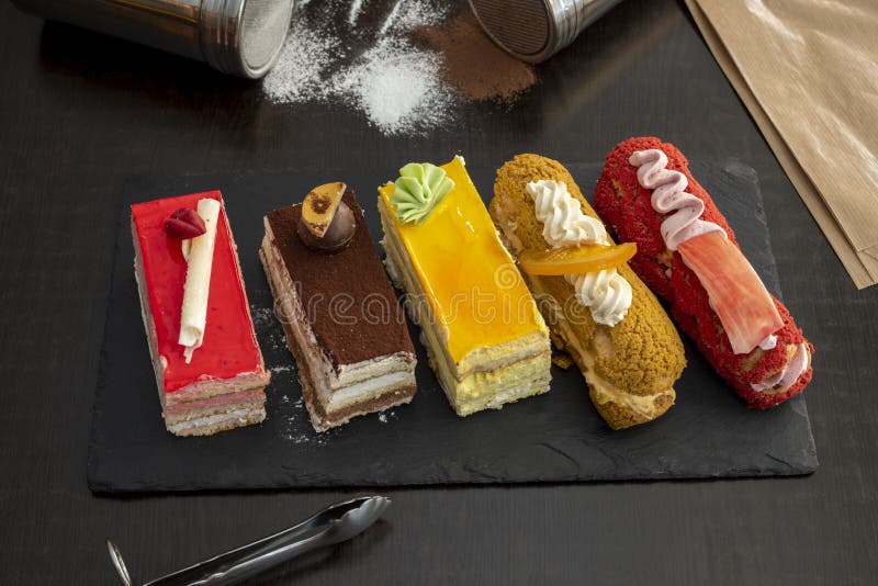 Assorted Cakes and Pastries with Chocolate and Fruit Glazed Stock Image ...
