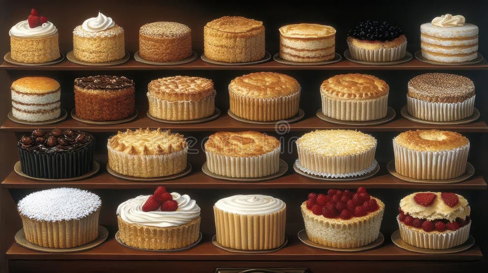 Assorted Cakes & Pastries Display Stock Illustration - Illustration of ...