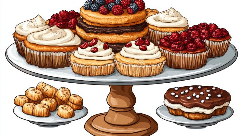 Assorted Cakes and Pastries on a Wooden Stand Stock Image - Image of ...