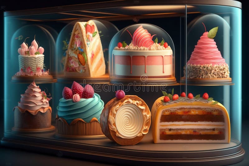 Assorted Cakes in Pastry Shop Display. AI Stock Illustration ...