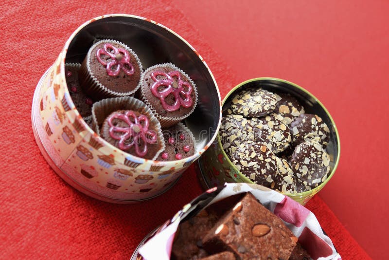 Assorted Cakes in Tin Boxes Stock Photo - Image of cake, individual ...