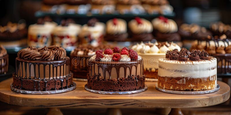 Assorted Cakes with Various Toppings, Including Chocolate and Fruit ...