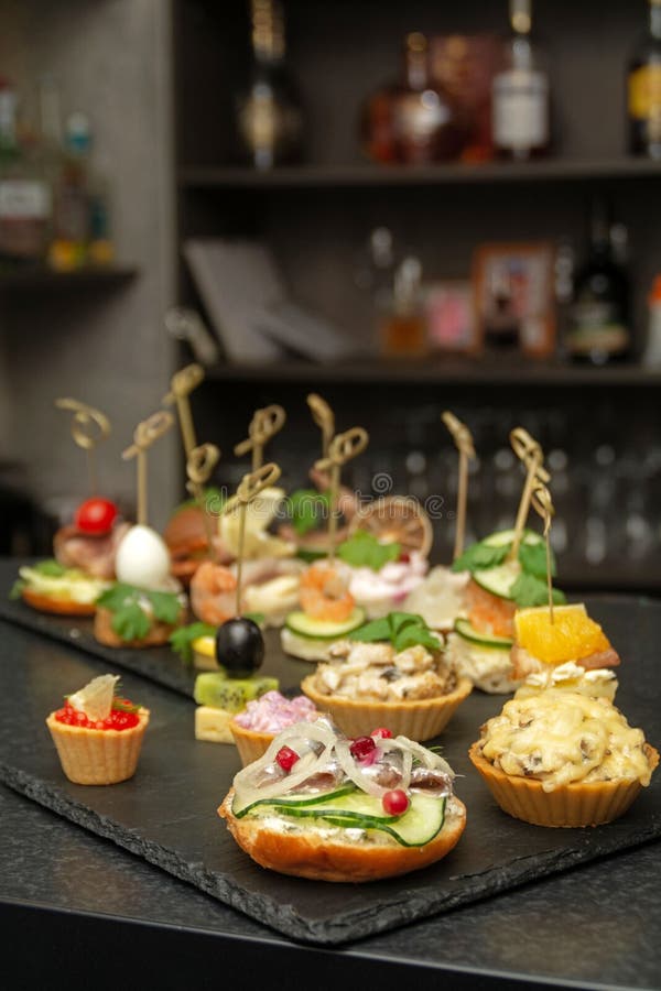 Assorted Canapes and Tartlets for a Buffet Table Stock Image - Image of ...