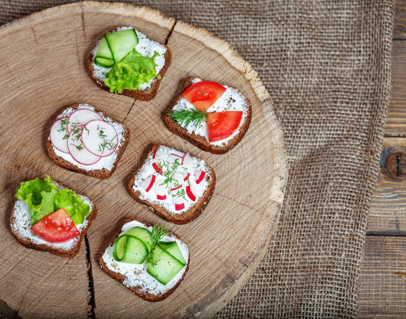 Assorted Canapes with Vegetables and Salad. Top View. the Concept of ...