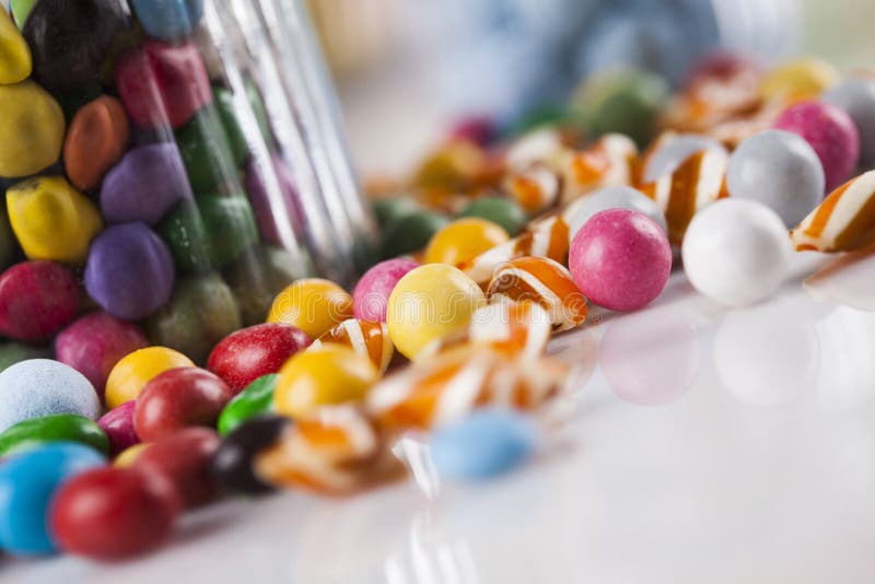 Assorted Candies Including Lollipops, Gum Balls Stock Photo - Image of ...