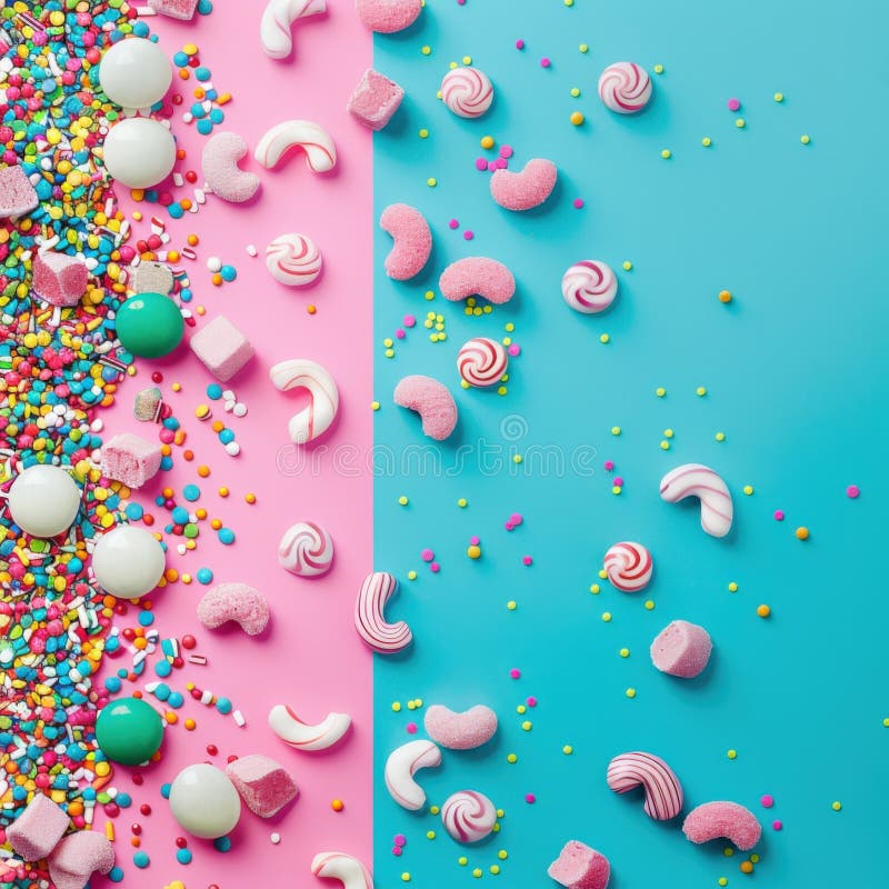 Assorted Candies and Sweets on a Pink and Teal Background Stock Image ...