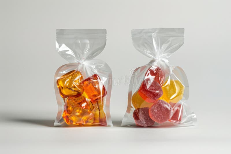 Assorted Candies in Transparent Packaging on White Background Stock ...