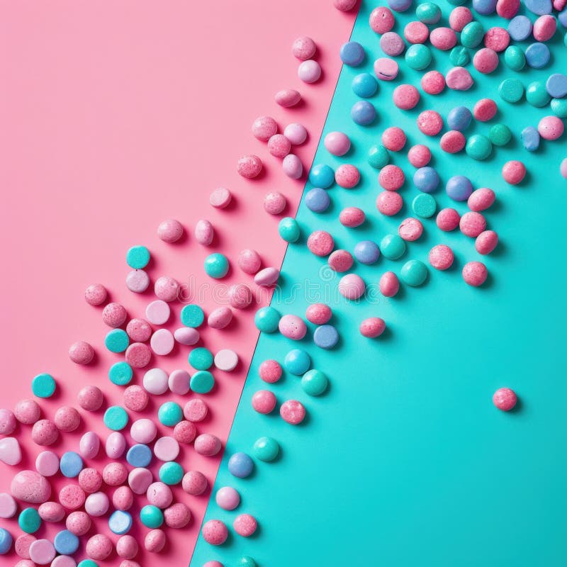 Assorted Candy and Sweets Scattered on a Vibrant Pink and Blue ...