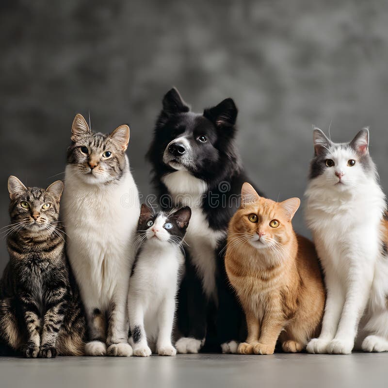 Assorted Cats: Group Portrait of Various Cat Types Stock Illustration ...
