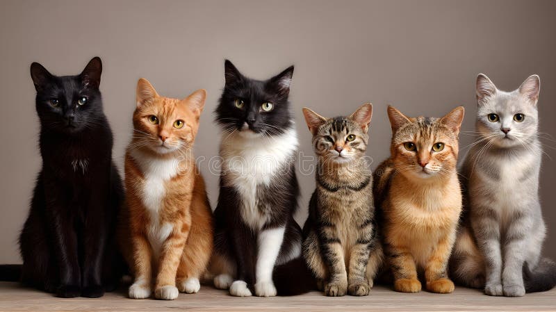 Assorted Cats: Group Portrait of Various Cat Types Stock Illustration ...