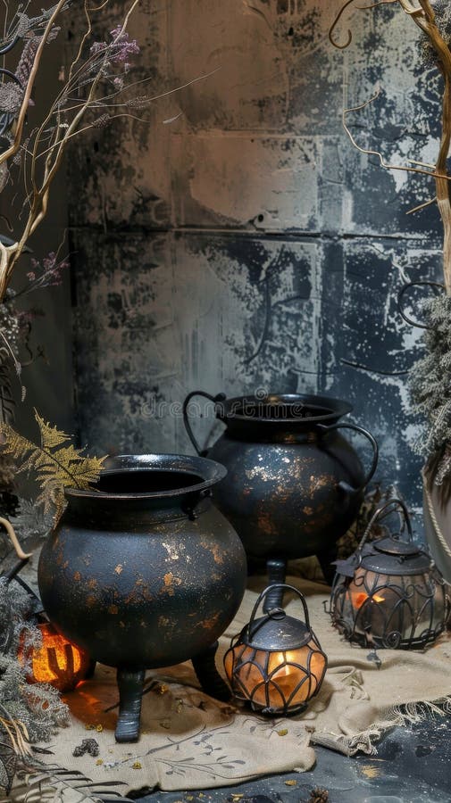 Assorted Cauldron Props for Halloween Display Stock Illustration ...