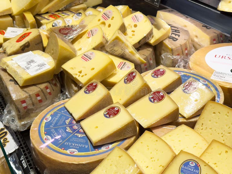 Assorted Cheese Collection Displayed on Market Shelf Editorial Stock ...