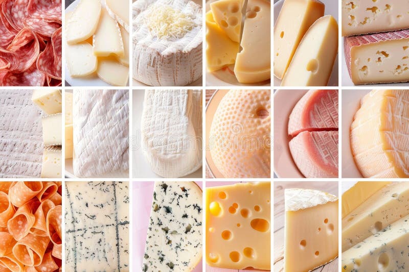 Assorted Cheese Product Collage with Various Types and Flavors in ...