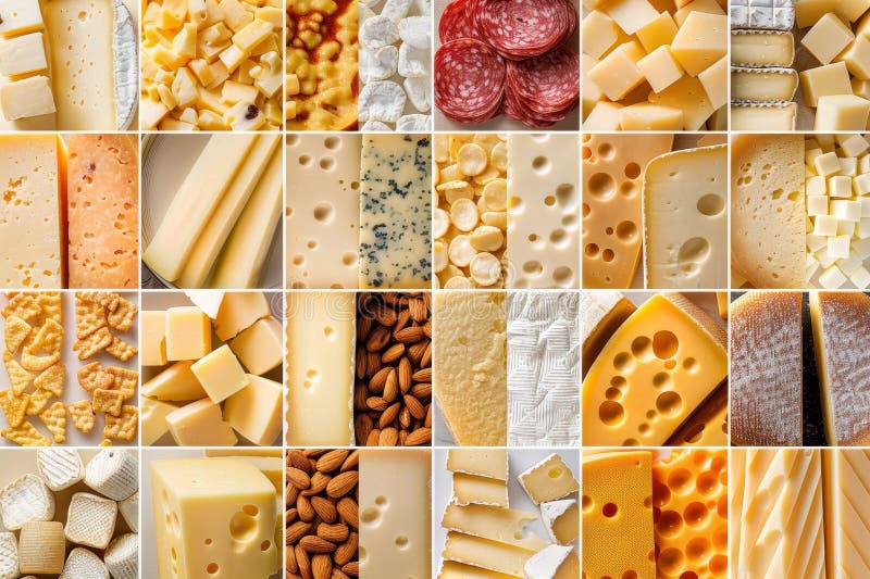 Assorted Cheese Products Collage in Bright Contemporary Style ...