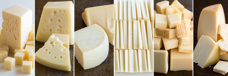 Assorted Cheese Products Divided by White Vertical Lines in Bright ...