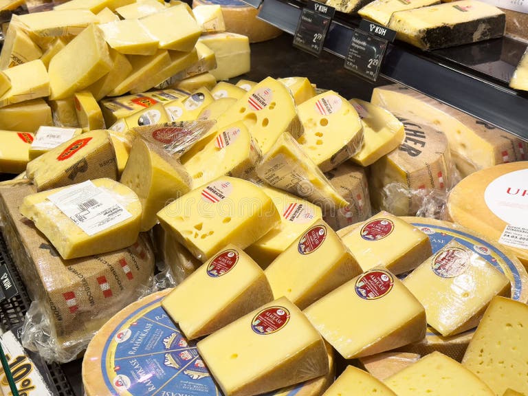 Assorted Cheese Selection Displayed in Grocery Store Editorial ...
