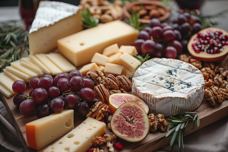 Assorted Cheese Selection with Fruits and Nuts Stock Photo - Image of ...