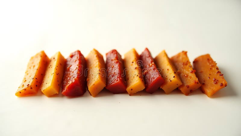 Assorted Cheese Slices Arranged in a Neat Row Against a Light Backdrop ...