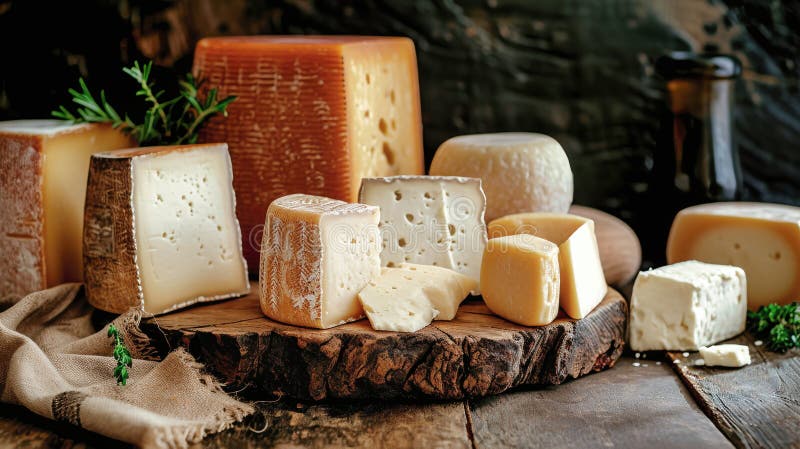 Assorted Cheese Stack on Wooden Table Stock Illustration - Illustration ...