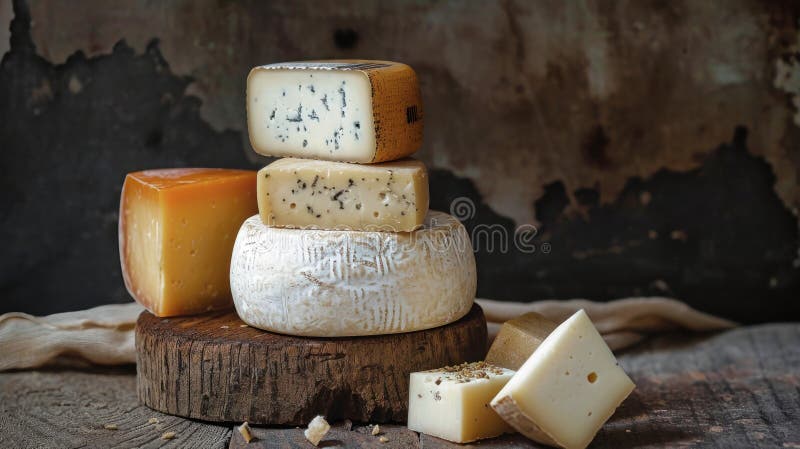 Assorted Cheese Stack on Wooden Table Stock Illustration - Illustration ...