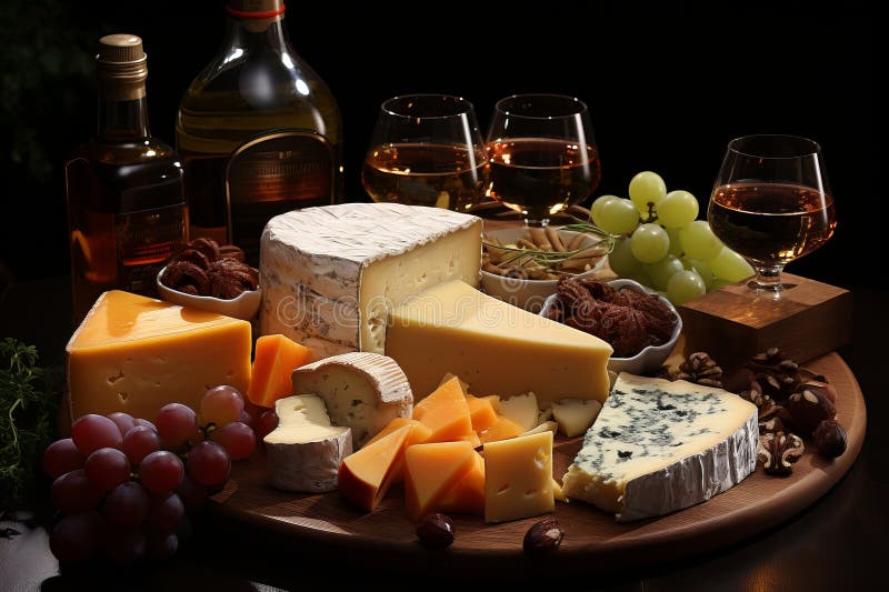 Assorted Cheese Types Displayed Appetizingly on Wooden Table, Variety ...