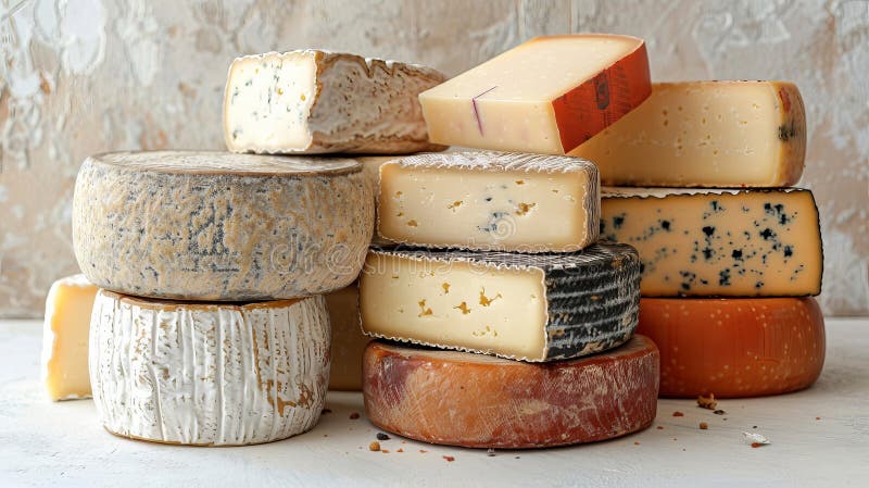 Assorted Cheese Varieties Beautifully Arranged in a Stack on a Clean ...