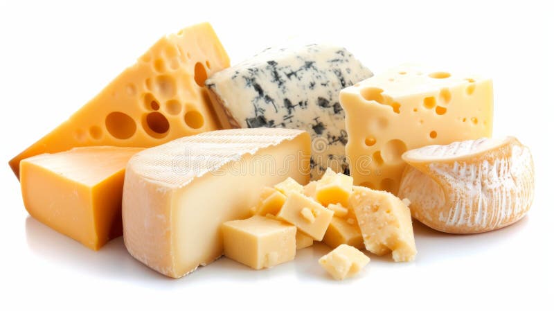 Assorted Cheese Varieties on White Background Stock Image - Image of ...