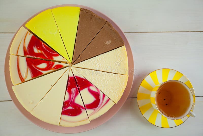 Assorted Cheesecake on Plate on White Table Stock Photo - Image of ...