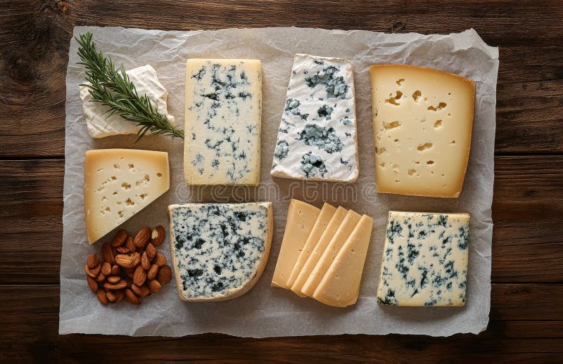 Assorted Cheeses Arranged on Parchment Paper Showcasing a Variety of ...
