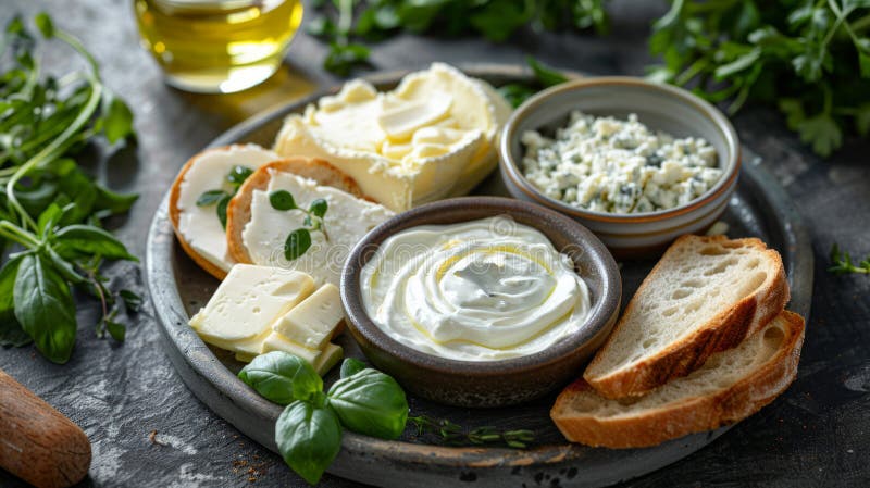 Assorted Cheeses Bread Rustic Platter Greens Stock Photos - Free ...