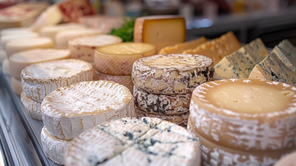 Assorted Cheeses on Display at a Store. Stock Image - Image of market ...