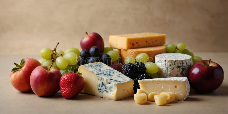 Assorted Cheeses and Fruit on Beige Surface. Stock Illustration ...