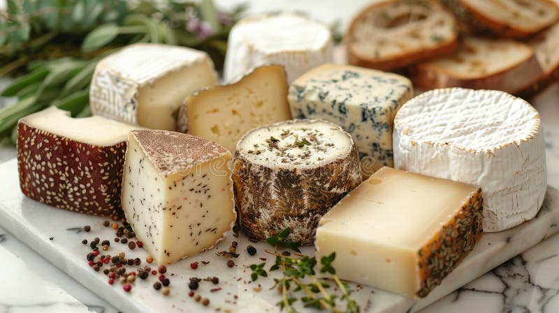 Assorted Cheeses on Marble with Spices. Stock Photo - Image of thyme ...