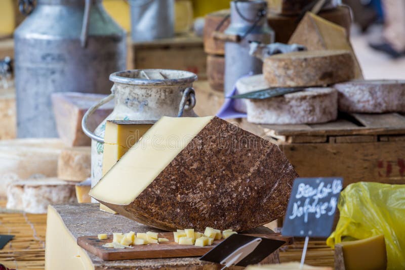 Assorted Cheeses on Market Stall Stock Photo - Image of background ...