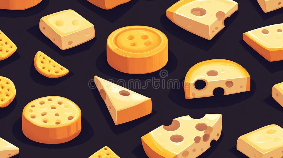 Assorted Cheeses Pattern, Dark Background, Food Illustration, Website ...