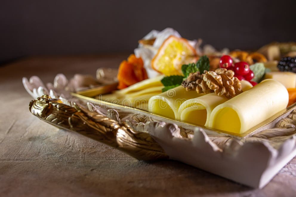 Assorted Cheeses on a Tray with Nuts and Honey Stock Image - Image of ...