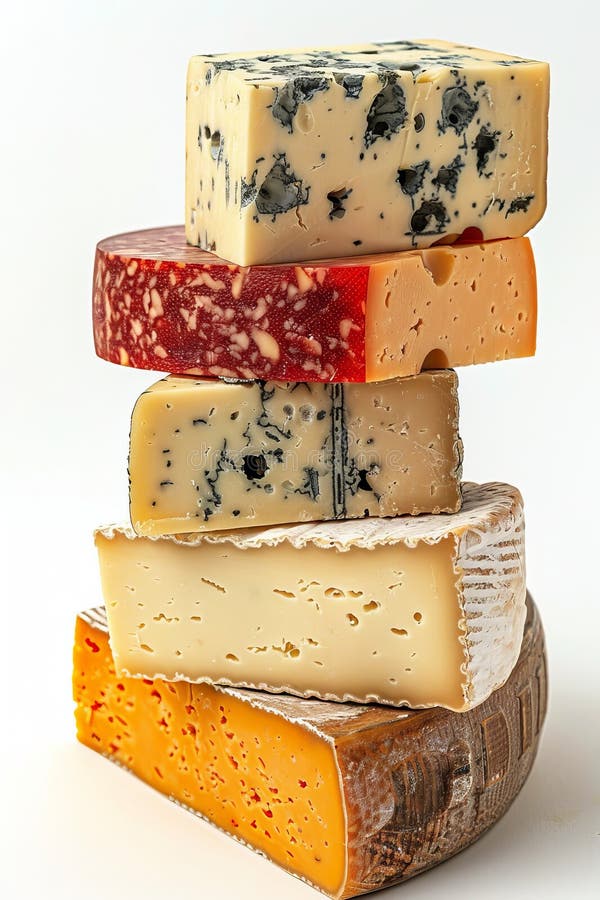 Assorted Cheeses of Various Types Stacked in a Display Arrangement on a ...