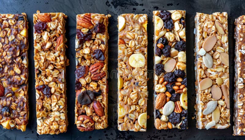 Assorted Chewy Granola Bars Presenting Diverse Flavors and Mix Ins in a ...