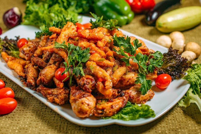 Assorted Chicken Meat and Sausages Roasting on Barbecue Grill Cooked ...