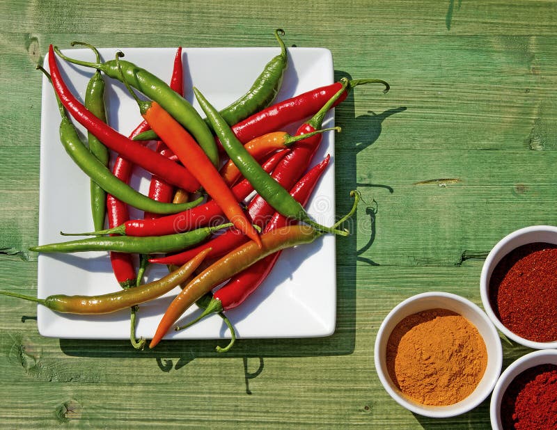Assorted Chillies stock photo. Image of powder, green - 20398810