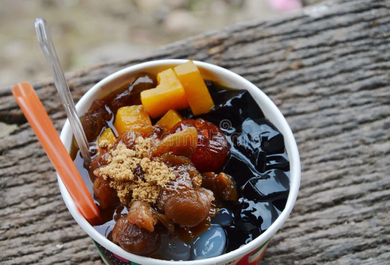 Assorted Chinese Cold Sweetmeat with Ice in Paper Cup Stock Photo ...