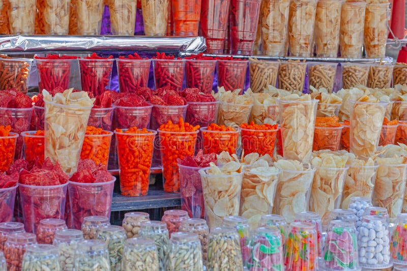 Assorted Chips and Fried Snacks (Botanas) at Fair in Mexico Stock Image ...