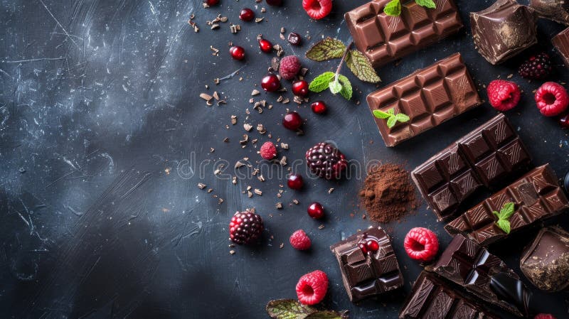 Assorted Chocolate Bars with Berries on Dark Surface Stock Photo - Image of surface, luxurious ...