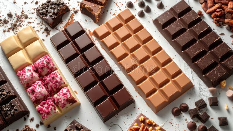 Assorted Chocolate Bars with Different Flavors and Toppings on White ...