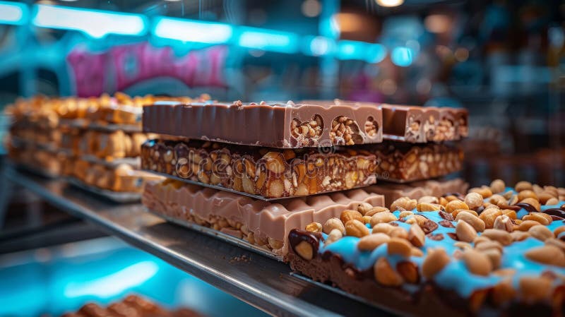 Assorted Chocolate Bars with Nuts on a Display Shelf in a Shop Stock ...