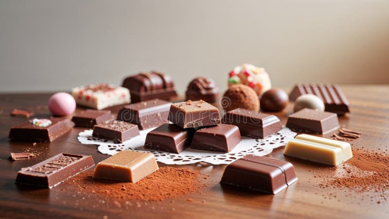 Assorted Chocolate Candies Beautifully Arranged Table Stock Photos ...