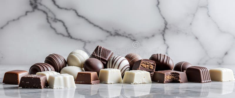 Assorted Chocolate Candies on Marble Surface for Sweet Delights. Stock ...